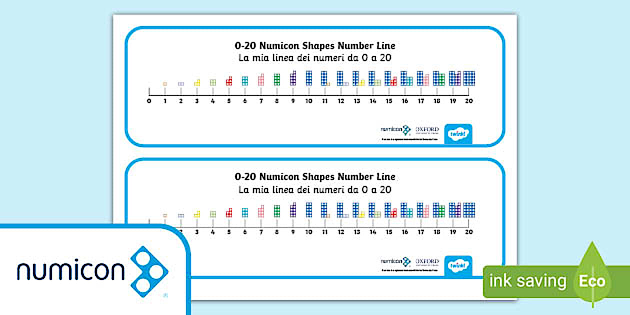 Numicon Shapes Number Line 0-20 English/Italian - Twinkl
